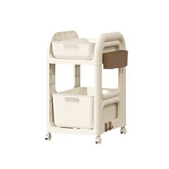 Generic Küche Trolley mit Aufgehängter Korb Schlafzimmer Multifunktionaler Nischenregal Allzweck-Aufbewahrungswagen Platzsparend(2-Tier)