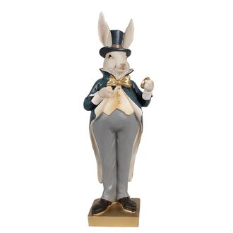 Clayre & Eef Figur Kaninchen 30 cm Beige Blau Polyresin Osterdekoration