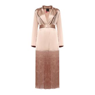 Pinko Pinko, Femme, Manteaux, Beige, Taille: 40 FR Trench-coat satin&eacute; &agrave; franges