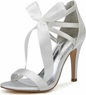Generic Escarpins Femme Bout Ouvert Mariée Stylet Talons Sandales Chaussures De Mariee Bal Dress Fête Bridal 10.5Cm,Ivoire,42 EU