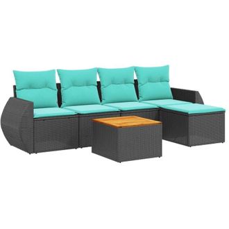 vidaXL 6-teiliges Gartensofa-Set mit Kissen, schwarzes Polyrattan vidaXL