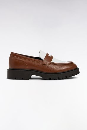 Eden Park Mocassins Bicolores En Cuir Marron Et Blancs