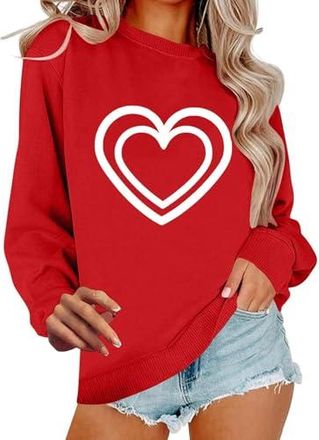 Generic Sweat-shirt graphique en forme de coeur pour femme - Manches longues - Coupe d&eacute;contract&eacute;e - Pull amusant - Festival rouge - Pull &agrave; manches longues, ro