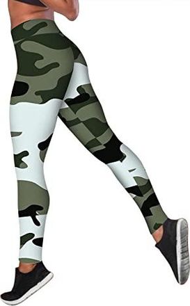 Generic Legging de sport pour femme - Doux et doux - Taille haute - Motif géométrique - Camouflage - Pour la course à pied, le yoga - Doux et fin, Vert, XL