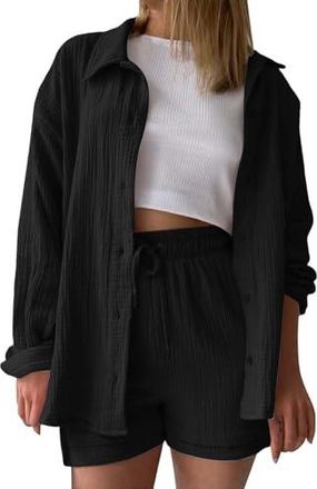 Generic Chemisier long en mousseline pour femme - Chemisier long surdimensionn&eacute; - L&eacute;ger et a&eacute;r&eacute; - Couleur unie - Chemise en coton et lin - Chemise &eacute;l&eacute;gante &agrave; 