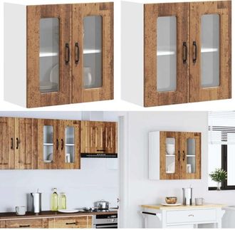 vidaXL Küchen-Hängeschrank mit Glastür Altholz-Optik Holzwerkstoff - Vidaxl