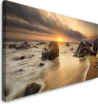 Paul Sinus Art GmbH Strand Landschaft 120x 50cm Panorama Leinwand Bild XXL Format Wandbilder Wohnzimmer Wohnung Deko Kunstdrucke