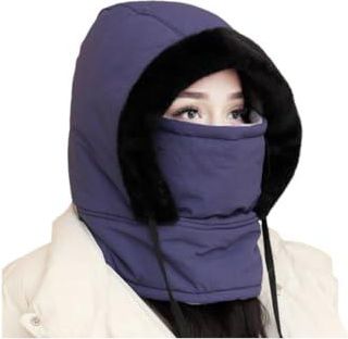 Generic Chapeau Thermique épaissi doublé de Peluche avec Masque Facial pour Hommes et Femmes, Chapeaux de Ski dHiver pour (Blue)