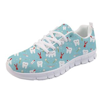 Coloranimal Road Running Sneakers für Frauen Mädchen Gut belüftete Wohnungen Green Cartoon Zahnarzt Muster rutschfeste Go Easy Walking Wohnungen Casual DailyShoes