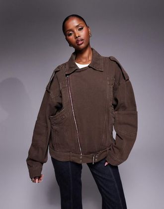 Liquor & Poker Blouson style motard &agrave; fermeture &eacute;clair - Marron chocolat-Brown