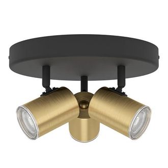 Eglo Deckenlampe Consuma 1, runder Deckenstrahler 3-flammig, Spot Deckenleuchte Badezimmer, Badlampe Decke aus Metall in Schwarz und Messing, GU10 Fassung,