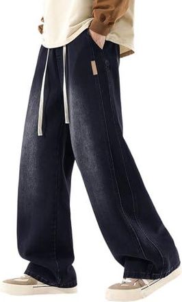 Generic Jean Homme Jeans Homme Jean Homme Regular Confortable Classique Ample Drap&eacute; Fluide Entrejambe Confortable - Coupe Large A&eacute;r&eacute;e Id&eacute;ale pour Tenues Casua