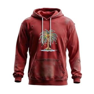 Generic Sweat à capuche de Noël pour homme, vieilli et déchiré, tendance, motif flocon de neige, renne, pull de Noël à manches longues, tenue de vacances dhiv