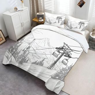 Generic Weiß Schwarz Bettbezug, Einfache Seilbahn Deluxe-Bettwäsche-Set aus Mikrofaser Bügelfrei Atmungsaktive mit Reißverschluss Enthält 1 Bettbezug 135 × 20