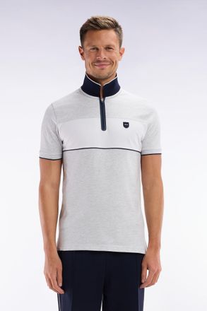 Eden Park Polo &Agrave; Manches Courtes En Piqu&eacute; De Coton Chin&eacute; Stretch Gris D&eacute;tails Contrast&eacute;s Coupe Ajust&eacute;e