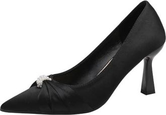 Generic Qynthra Escarpins de Cour Femme Satin D&eacute;tail Noeud Perle Bout Carr&eacute; Talon Fin &agrave; Enfiler Bout Pointu Pumps Large 6CM/8CM Talon Moyen Chaussures de Vill