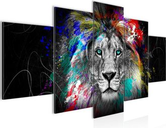Runa Art Bilder Löwe Graffiti 200 x 100 cm 5 Teilig XXL Wanddekoration Design Schwarz Bunt 039451a