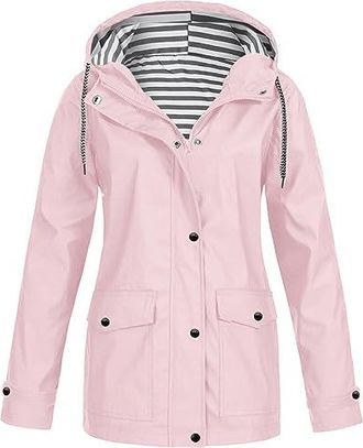 Generic Vestes imperm&eacute;ables &agrave; capuche pour femmes 2026 avec poches solides &agrave; fermeture &eacute;clair pour entra&icirc;nement en plein air coupe-vent, rose, XXL