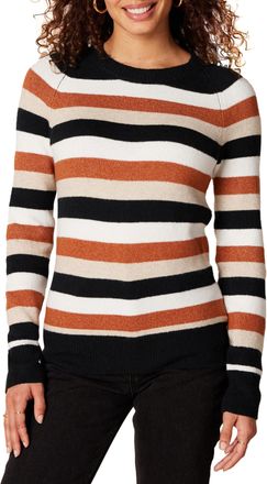 Amazon Essentials Damen-Pullover, Klassische Passform, weich, langärmelig, Rundhalsausschnitt, Schwarzbraun, Rugby-Streifen, Größe XXL