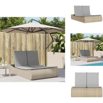 vidaXL Doppel-Sonnenliege mit Auflagen Beige Poly Rattan - Doppel-Sonnenliege - Gartenliege - Lounge Chair - Outdoor Liege - Sonnenschirm
