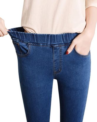 Minetom Leggings Damen Skinny Jeans High Waist Jeanshose Jogginghose Deinm Elastisch Stretch Hose mit Taschen Pants Fitnesshose Yogahose Streetwear B Blau XS