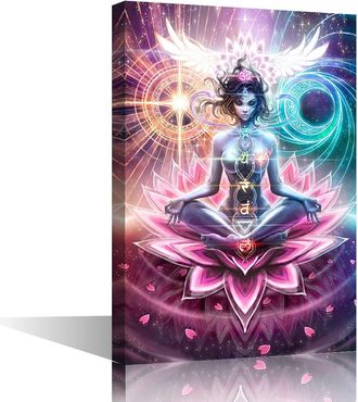 Generic Lotus Buddha Meditationsposter, 7 Chakra-Dekoration, Yoga, Wandkunst, psychedelisches Poster, Meditationsdekoration, Trippy-Gem&auml;lde, Leinwand, Kunst, 