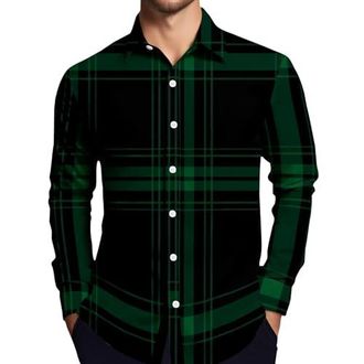 Generic Chemise &agrave; carreaux pour homme - Chemise &agrave; manches longues avec col classique et motif &agrave; carreaux moderne - En mat&eacute;riau facile dentretien pour la vie q