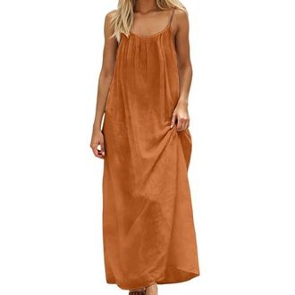 Generic Robe d&eacute;t&eacute; pour femme - Robe d&eacute;t&eacute; pour femme - Robe maxi avec bretelles spaghetti - En tissu l&eacute;ger - Robe d&eacute;t&eacute; ample sans manches pour le quotidien et 