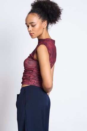 JAN 'N JUNE Damen vegan Laguna Carmine Locken-Top Aus R&uuml;schen-Netzstoff