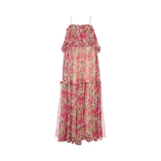 Chlo&eacute; Femme, Robes, Multicolore, Taille: 36 FR Robe Longue en Mousseline de Soie Imprim&eacute; Fleurs