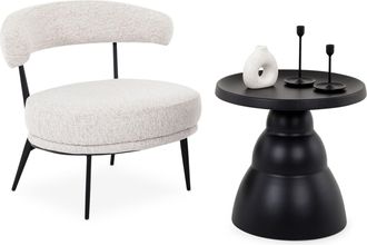 IDIMEX Loungeset Loris 2-teilig, Beige-Schwarz - gem&uuml;tlicher Loungesessel mit R&uuml;ckenlehne, Beistelltisch rund aus Metall, modernes Design, ideal f&uuml;r Wohnzimm