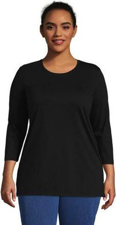 Lands End Supima-Shirt mit 3/4-&Auml;rmeln, Damen, Gr&ouml;&szlig;e:48-50 plus, Schwarz, Baumwolle, by Lands End