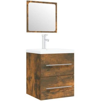 vidaXL vidaXL Waschbeckenschrank mit Einbaubecken R&auml;uchereiche Holzwerkstoff