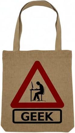 Fabulous Sac Shopping Tote Bag Aspect Lin - Panneau Attention Geek Jeux Vid&eacute;o Ordinateur - Sac de Courses Toile Epaisse 360g Beige Naturel Cabas Port&eacute; Epaule S