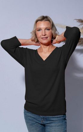 Passioni 3/4 Arm-Pullover mit perforierten V-ausschnitt Perforierte &Auml;rmel