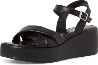 Marco Tozzi Damen Sandalen mit Keilabsatz mit Verstellbarem Riemen aus Leder, Schwarz (Schwarz), 40 EU