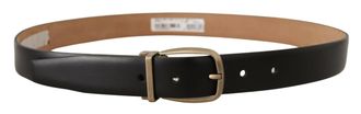 Dolce & Gabbana Mens Black Brown Backend Leather Vintage Metal Buckle Belt