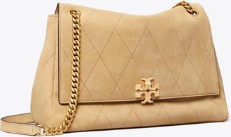 Tory Burch Gesteppte Charlie Schultertasche aus Wildleder