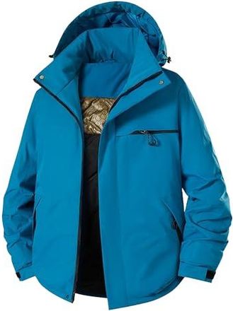 Generic Veste de ski dhiver pour homme résistante à leau, manteau de neige chaud, coupe-vent, isolé, avec capuche, bleu jean, 4XL