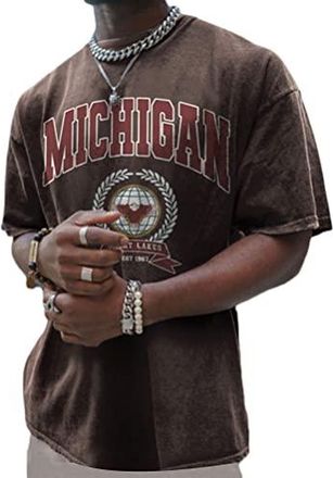 Onsoyours T-Shirts Oversize Homme Los Angeles Mode Vintage Imprimé Chemise À Manches Courtes Col Rond Tee Shirt Sport Top Streetwear Décontracté Hauts Sweatshir