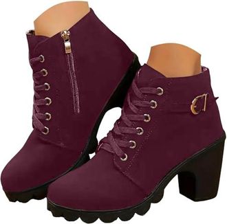 Generic Bottines de neige pour femme avec doublure en fourrure - Bottes de combat chaudes à lacets - Confortables - Tendance - Antidérapantes - Coupe large - 