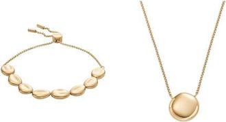 Skagen Set bracelet et collier Kariana pour femmes, acier inoxydable ton or