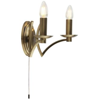 Licht-Erlebnisse Licht-erlebnisse - Wandlampe Metall E14 32,5 cm breit mit Schalter in Messing Antik 2-flammig Modern Wandleuchte