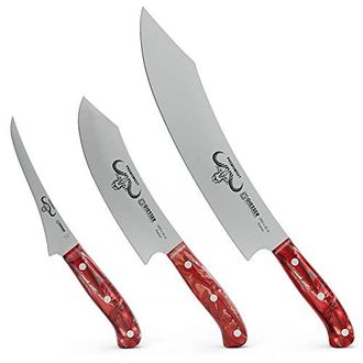 GIESSER seit 1776 - Made in Germany - Messerset 3 teilig, Red Diamond, PremiumCut, Kochmesser 20 cm, Barbecue 30 cm, Filiermesser 17 cm, Acryl, rot, rostfrei,