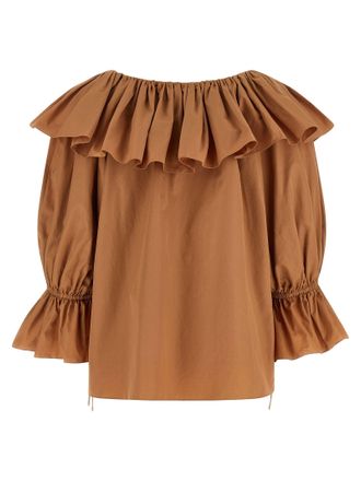 Chlo&eacute; Ruffled Cotton Poplin Blouse - camel