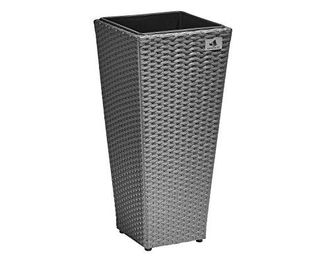 Gartenfreude Pflanzkübel Pflanzgefäße Blumenkübel Blumentopf für Blumen etc. Polyrattan 28 x 28 x 60 cm, inkl. wasserdichtem Kunststoffeinsatz, wetterfest, grau