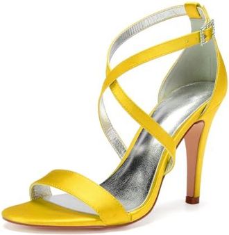 Generic Mari&eacute;e Escarpins Femme Bout Ouvert Btide Cheville Boucle Sandales Chaussures De Mariee Bal Stylet Talons 10.5Cm,Jaune,41 EU