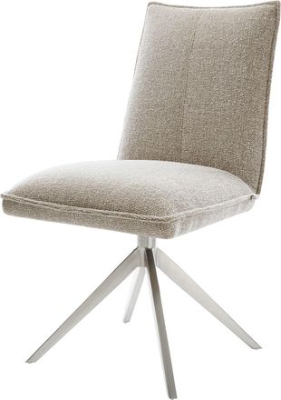 DELIFE Esszimmerstuhl Lelio-Flex Kreuzgestell breit Edelstahl Webstoff Soft Beige 360&deg; drehbar Wippfunktion Taschenfederkern