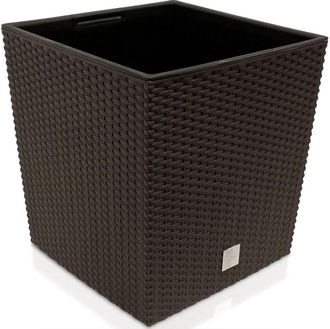 Deuba Blumentopf 35L 32x32x33cm Rato Low Innentopf Mit Griffen Wetterfest Rattanoptik Pflanzkasten &Uuml;bertopf Pflanzk&uuml;bel Blumenkasten Quadratisch Umbra