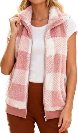 Generico Gilet rembourré chaud avec col montant en coupe longue pour lhiver et les loisirs Gilet en polaire pour femme avec fermeture éclair et design à carrea